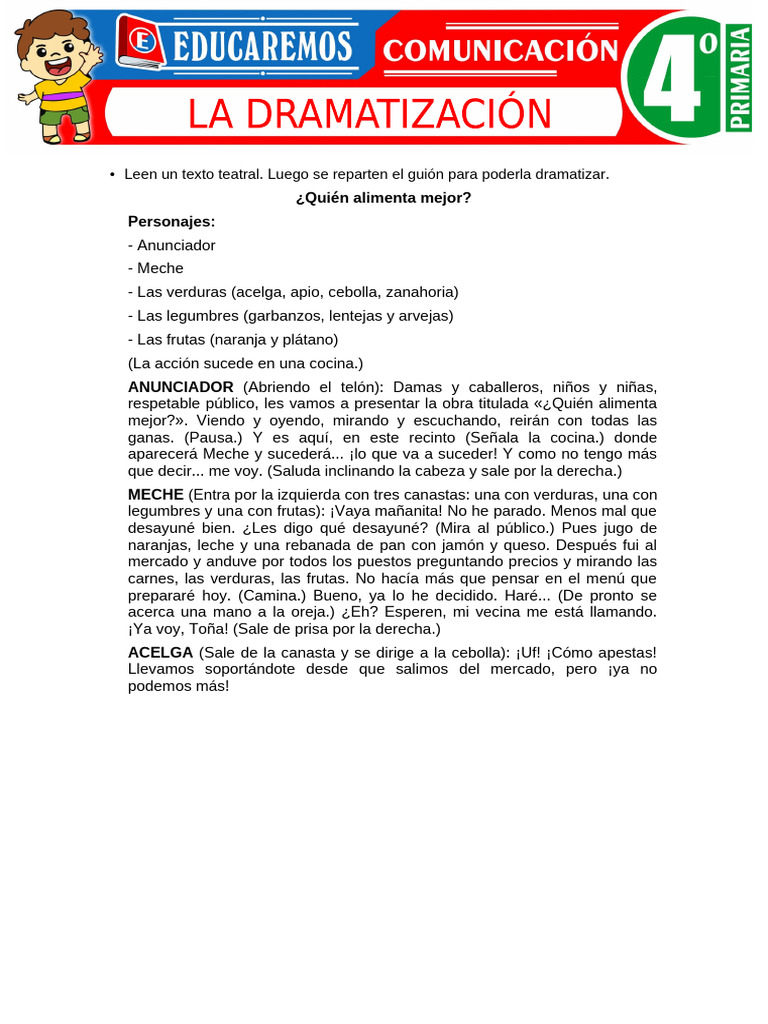 La Dramatizacion para Cuarto Grado de Primaria | PDF | Legumbre | Lenteja