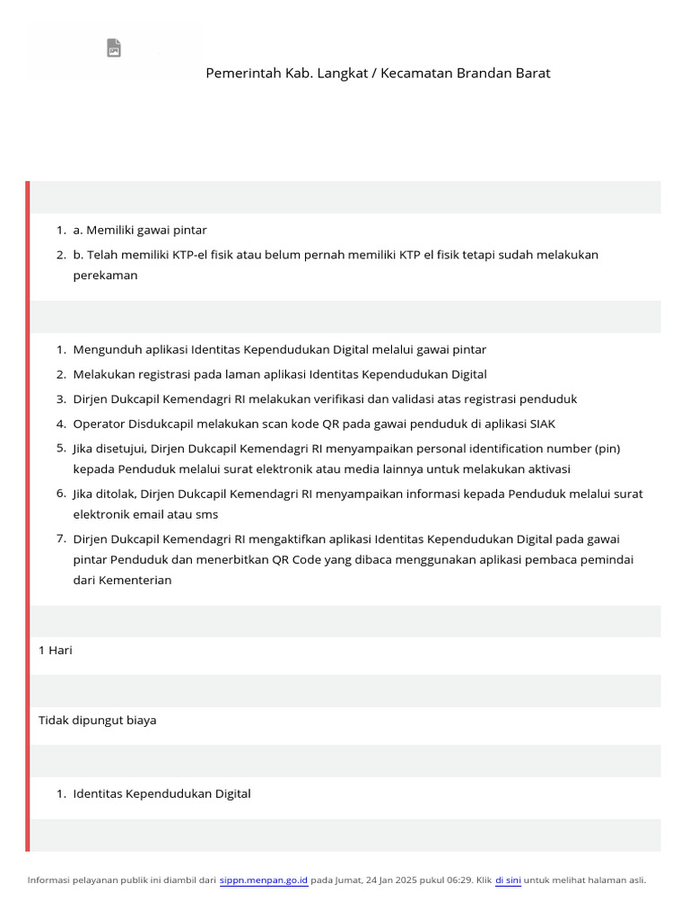 Unduh Standar Pelayanan - Aktivasi Identitas Kependudukan Digital | PDF
