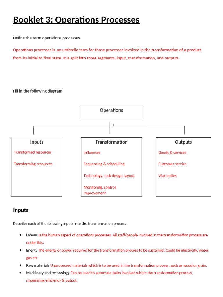 Operations Processes INPUTS Booklet | PDF | Economies