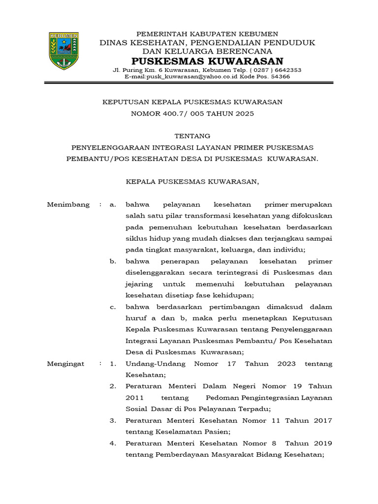 SK PENYELENGGARAAN ILP PUSTU-PKD_KUWARASAN | PDF