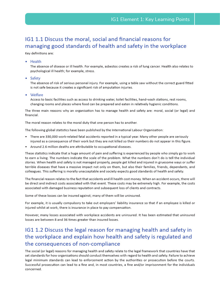 IG1 Element 1 Key Learning Points | PDF | Occupational Safety And Health | Safety