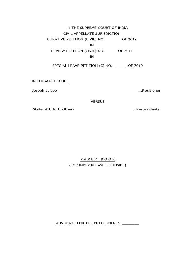 Curative Petition-Format | PDF | Judgment (Law) | Supreme Court Of India