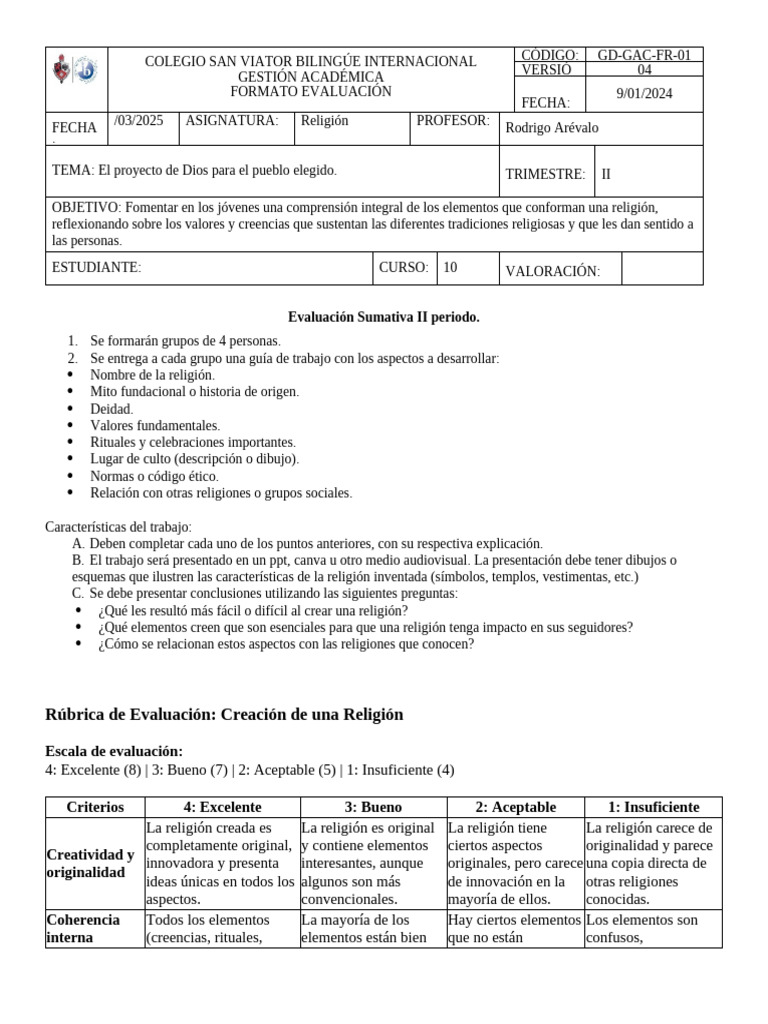Rubrica+Sumativa+II+Trimestre+Año+1+Diploma+(10).+2024 2025 (1) | PDF