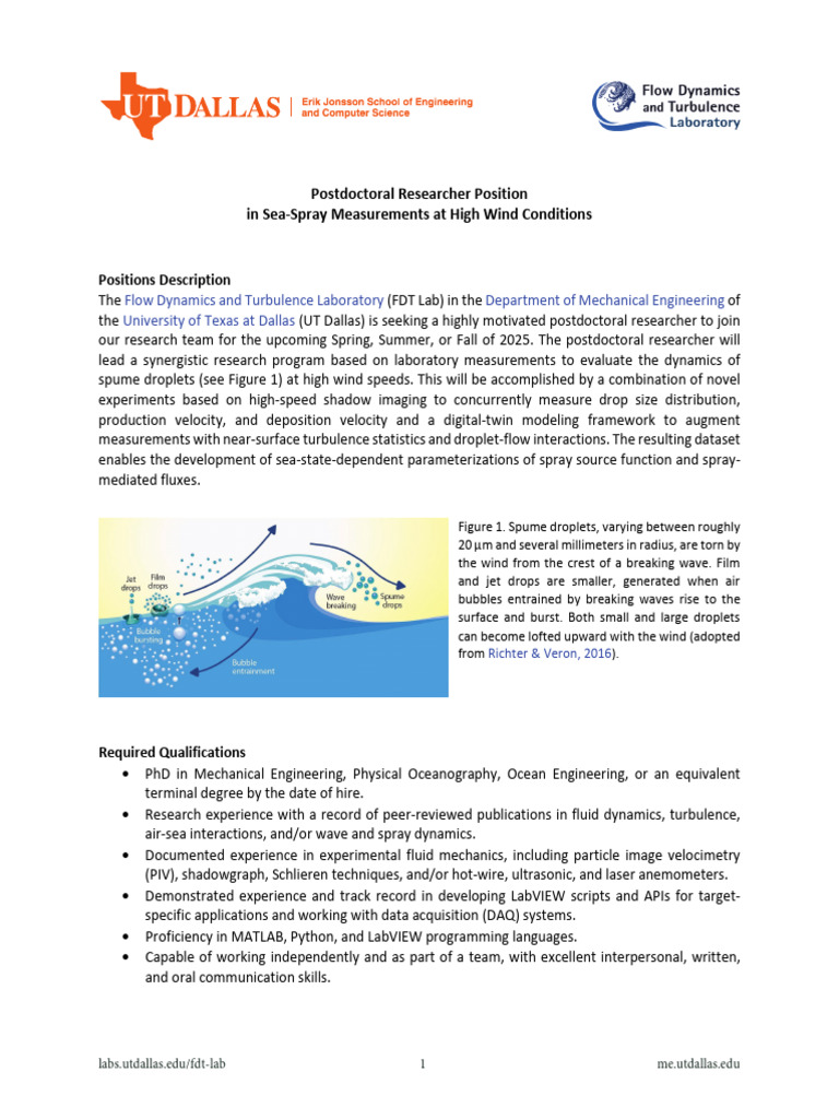 Fdtlab Flyer Postdoc Spray | PDF | Fluid Mechanics | Applied And ...