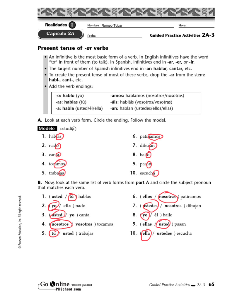 AR Guided Practice Regular Verbs 2025-02-11 03_24_05 | PDF