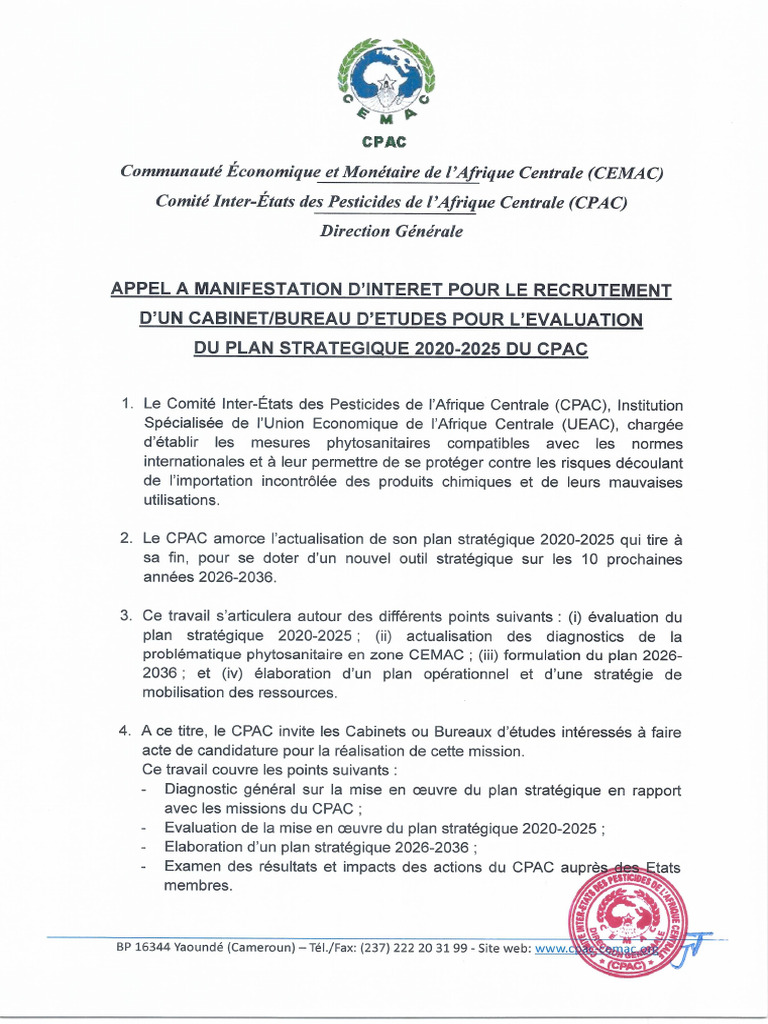 Appel À Manifestation Pour Le Recrutement D'un Cabinet Bureau D'étude Pour L'evaluation Du Plan ...