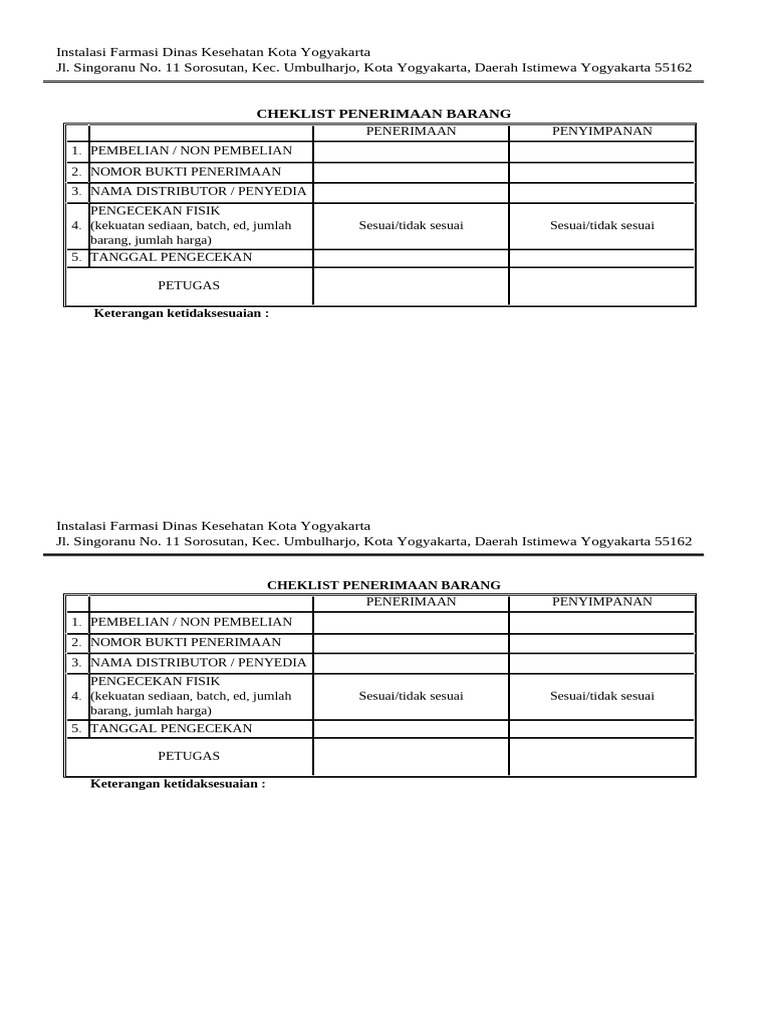 Checklist Penerimaan Barang Farmasi | PDF
