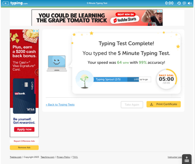 Typing Test Speed - Take A 5 Minute Test | PDF