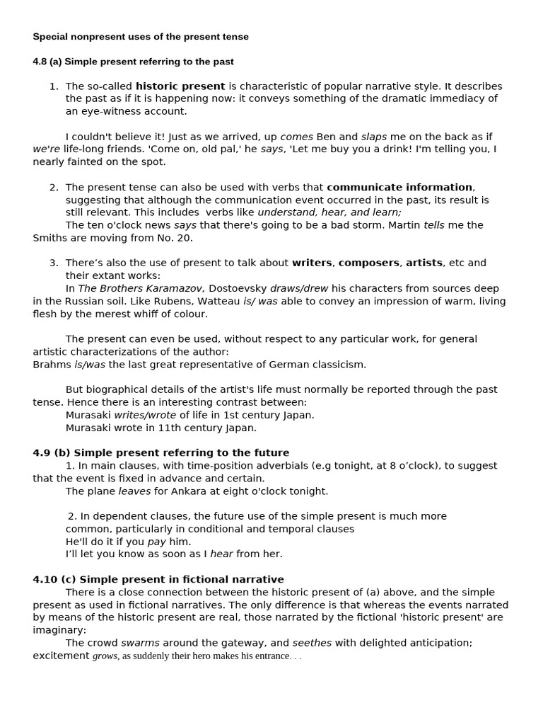 Present Tense in Narrative Styles | PDF | Grammatical Tense | Language ...