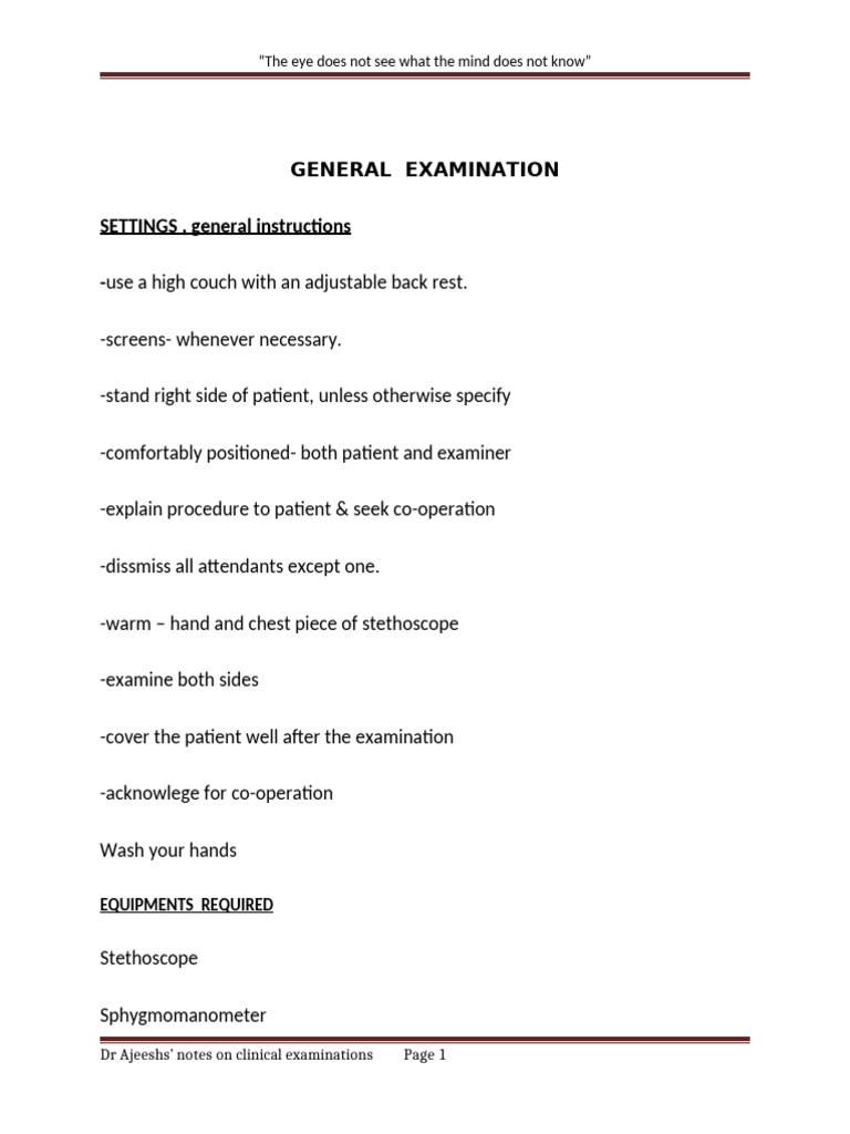 GENERAL EXAMINATION | PDF | Pulse | Anatomical Terms Of Motion