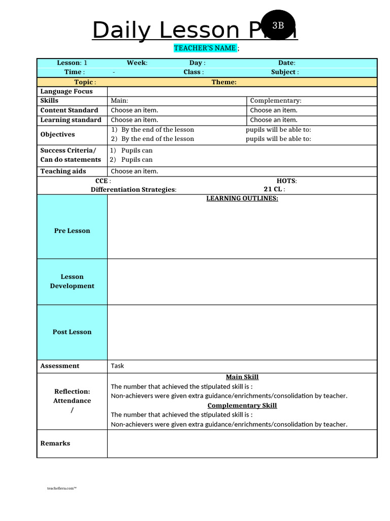 Daily Lesson Plan Y1 Y2 Y3 2019 | PDF
