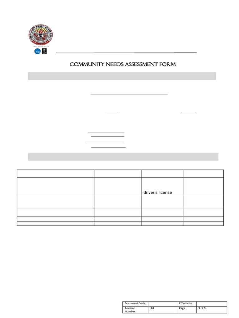 Community Needs Assessment Form Sample | PDF | Literacy