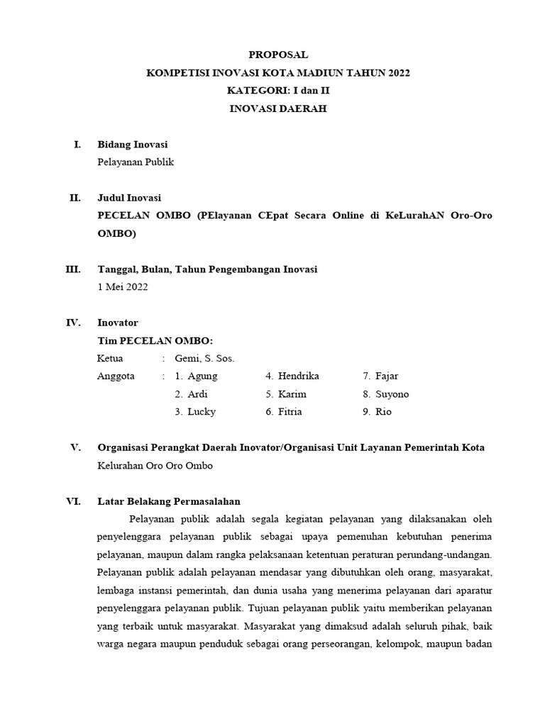 Proposal Inovasi Kel. Oro Oro Ombo | PDF