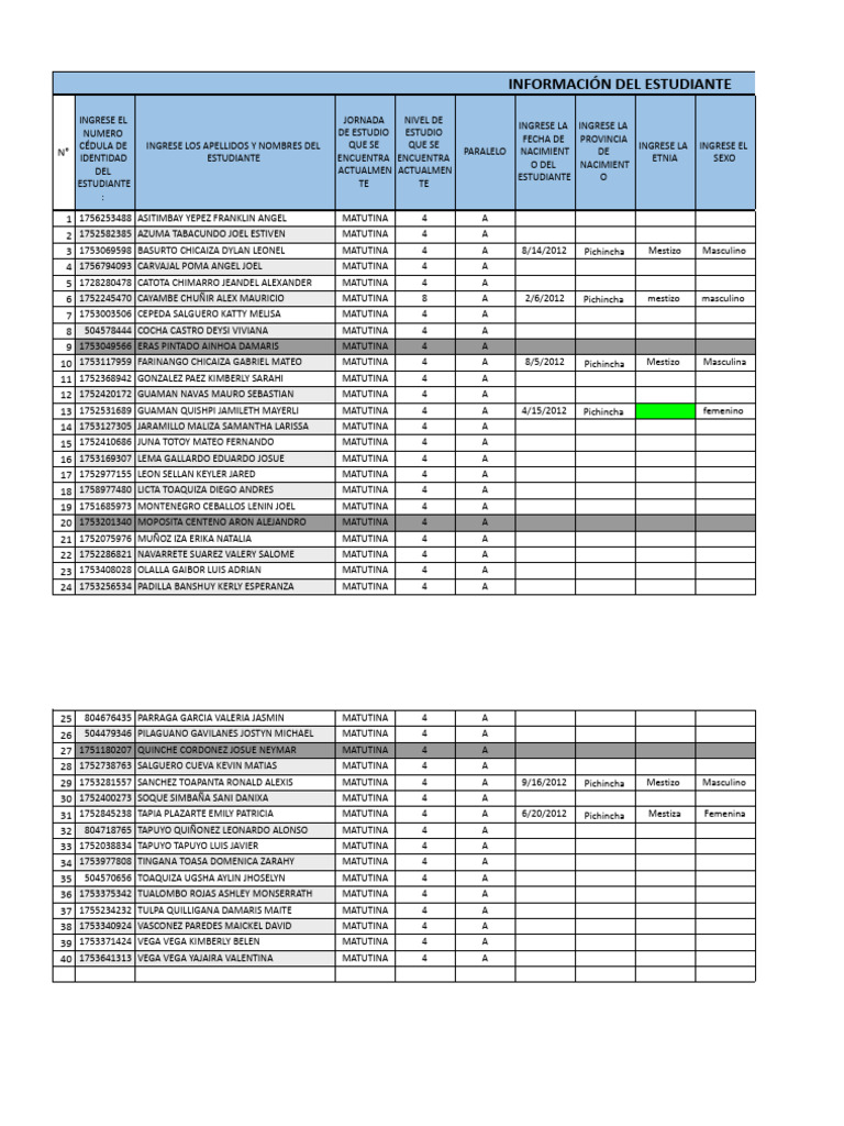 DATOS INFORMATIVOS - TUTORIA - XLSX - Hoja1 | PDF