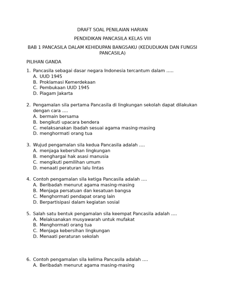 Soal Penilaian Pancasila Kelas VIII | PDF