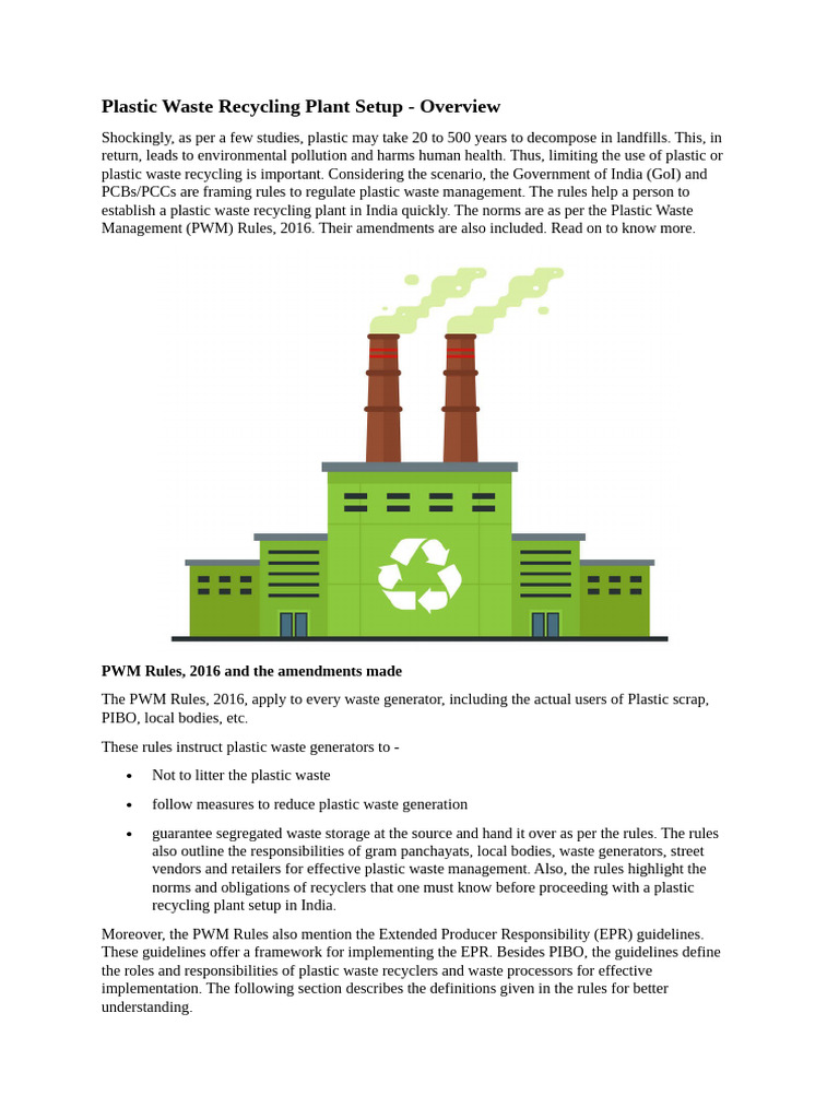 Plastic Waste Recycling Plant Guide | PDF | Recycling | Plastic