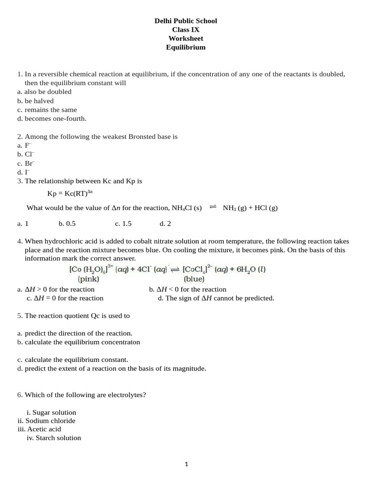 Eq class 2 | PDF | Chemical Equilibrium | Ph