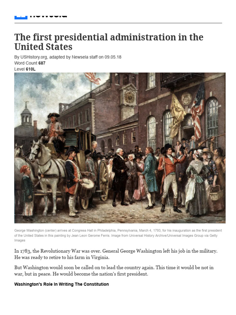 Washingtons Presidency Newsela | PDF | George Washington | Alexander ...
