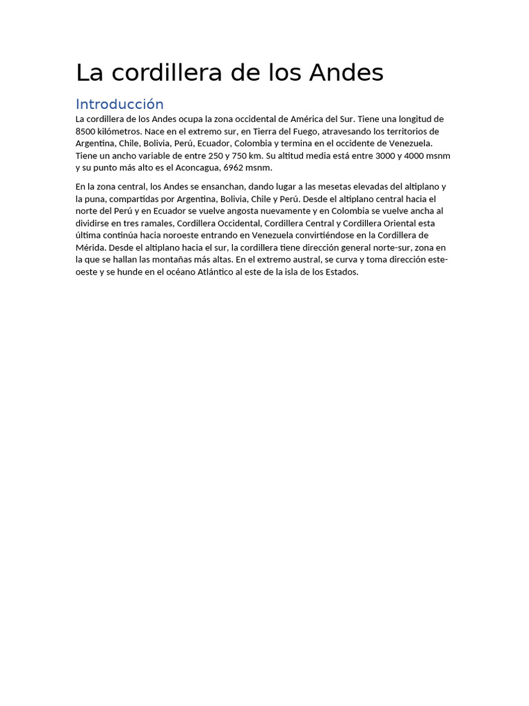 La Cordillera de Los Andes | PDF | Andes | Paisaje