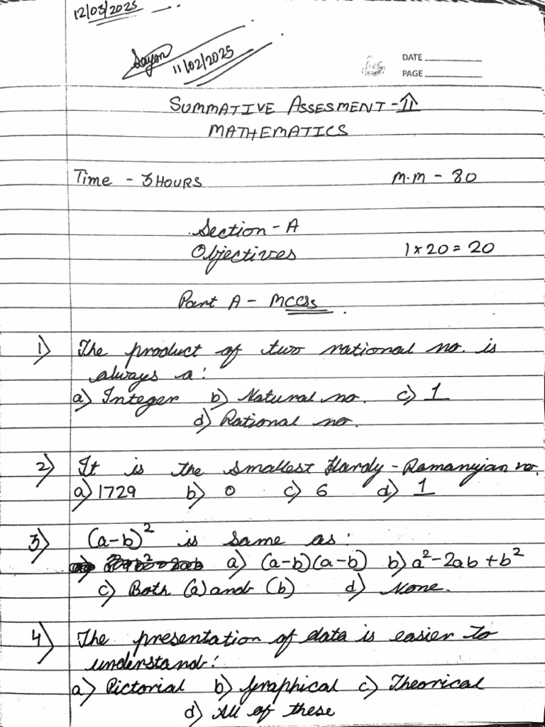 Mathematics Sample Assessment Paper | PDF