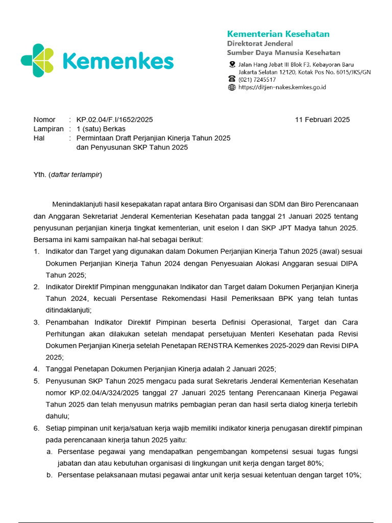 Permintaan Draft PK 2025 Dan SKP | PDF