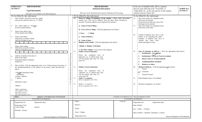 Birth Report Form English | PDF | Motherhood | Maternal Health