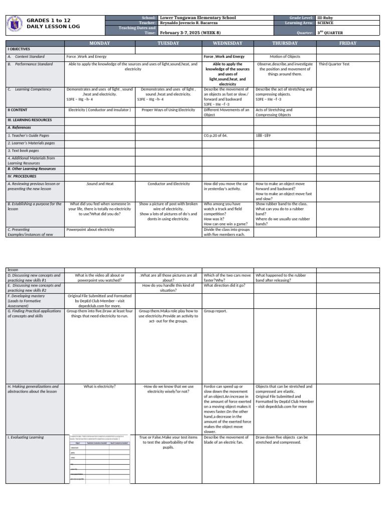 DLL_SCIENCE 3_Q3_W8 | PDF | Learning | Cognition
