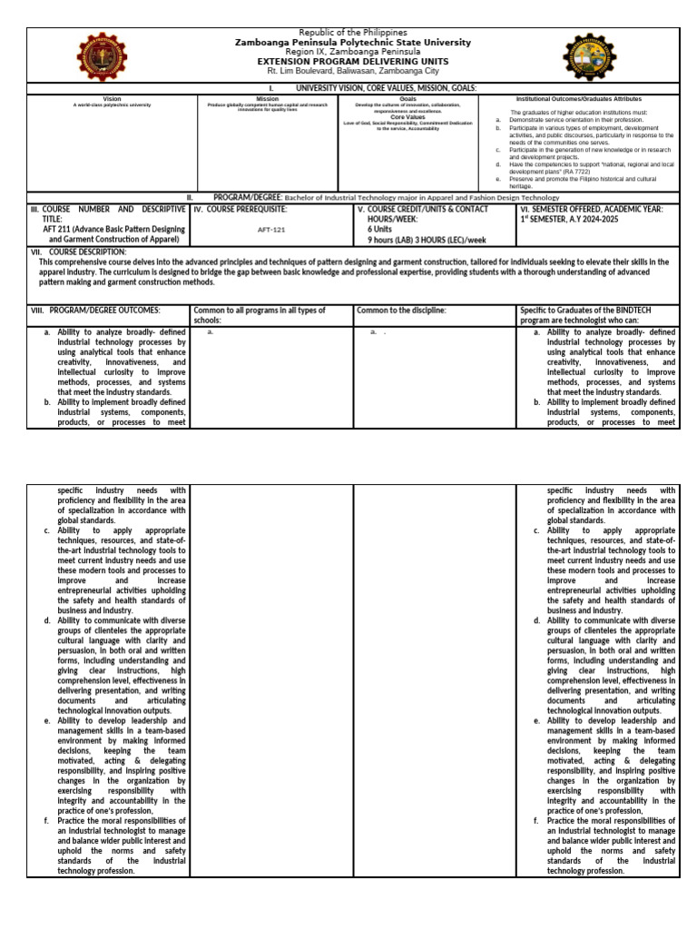Aft 211 Syllabus Bindtech | PDF | Clothing