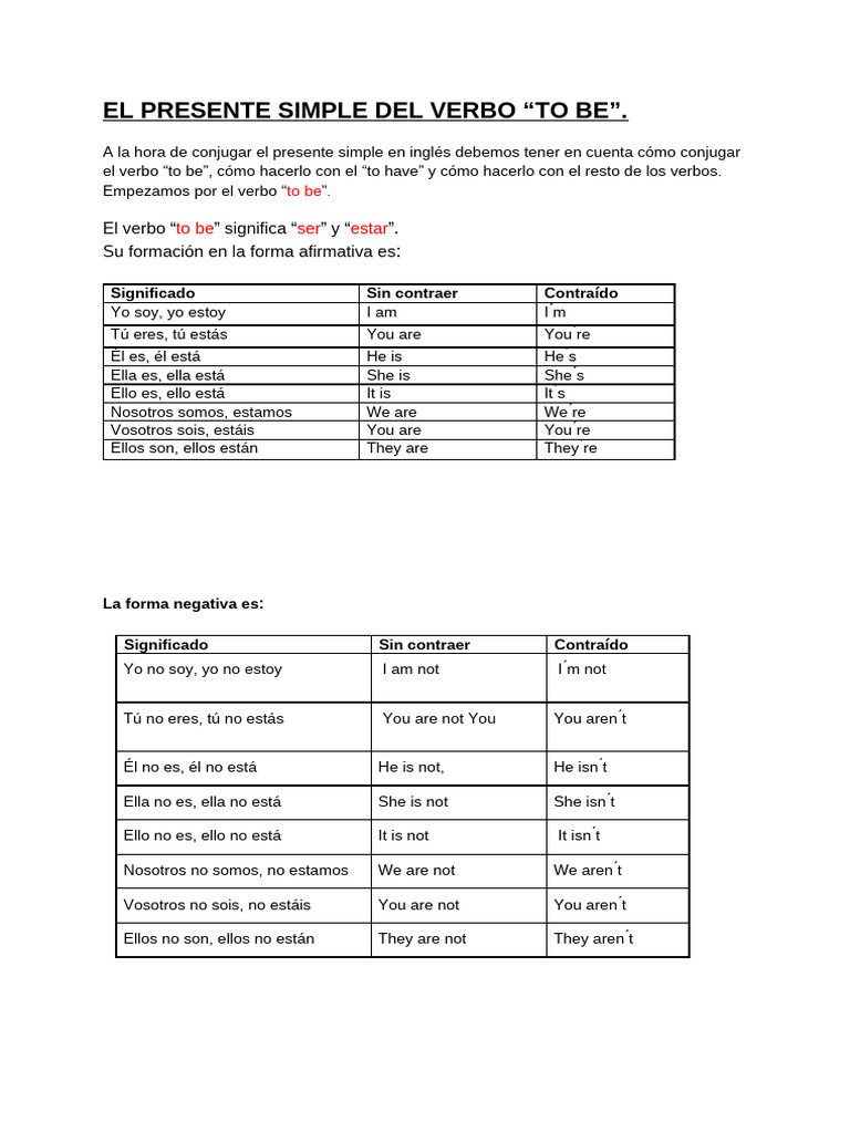 CLASE 6.1 EL PRESENTE SIMPLE DEL VERBO “TO BE”. | PDF
