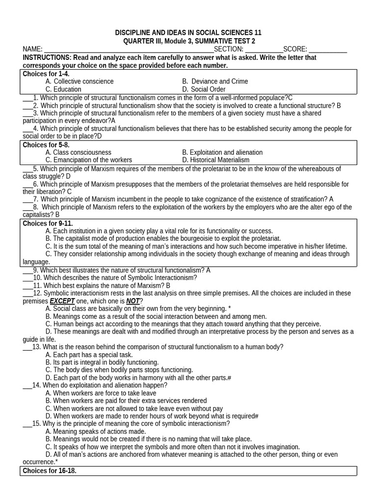 DISS-Summative-Test-Q3 - Module3 Ke Answer | PDF | Marxism | Marx's ...