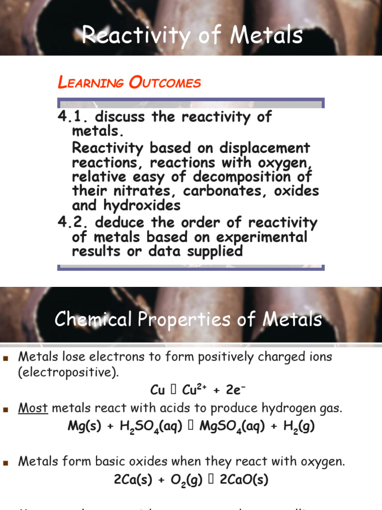Reactivity of Metals Explained | PDF | Hydroxide | Magnesium