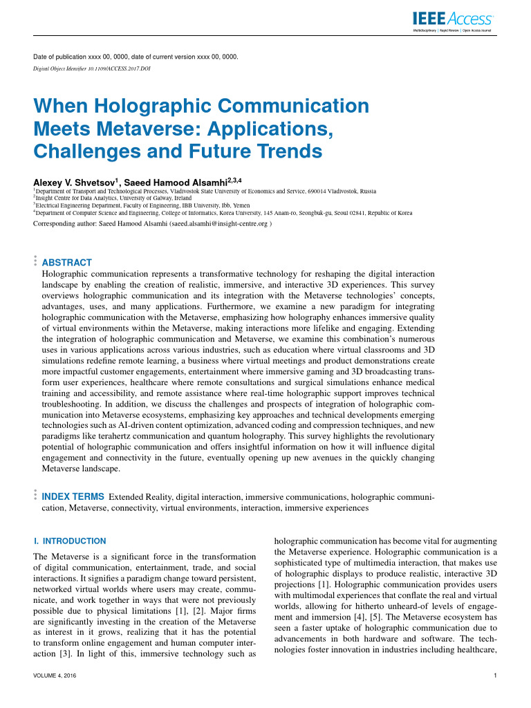 When Holographic Communication Meets Metaverse App | PDF | Augmented ...