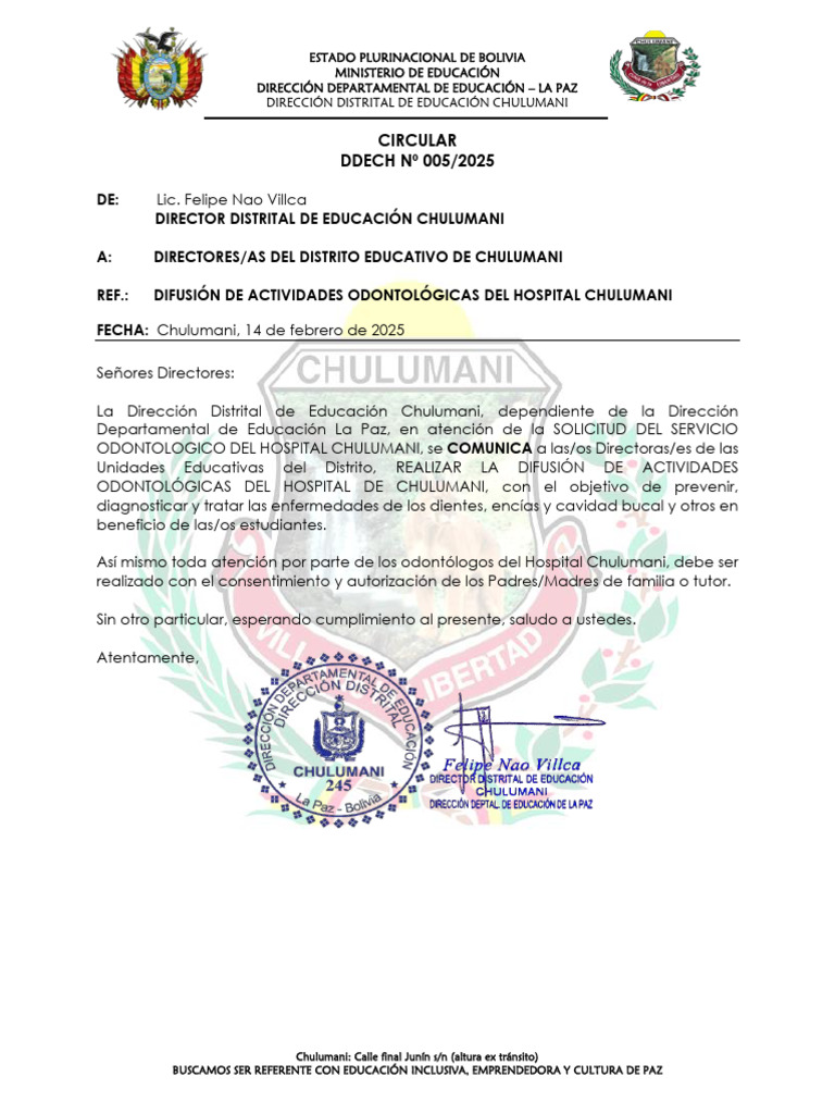 CIRCULAR - 005 DDECH - 2025 (Difusion de Actividades Odontologicas) | PDF