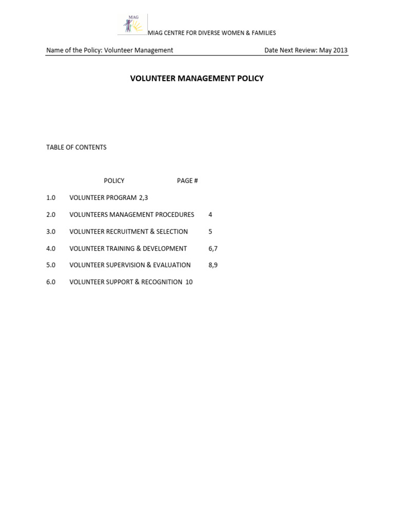 Volunteer Management Policy Overview | PDF | Volunteering | Evaluation