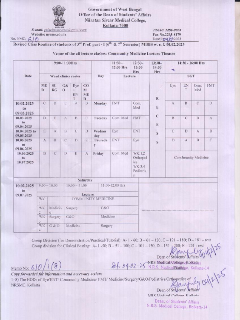 CLASS ROUTINE OF 3RD PROF PART - I (2022 BATCH)-1 | PDF