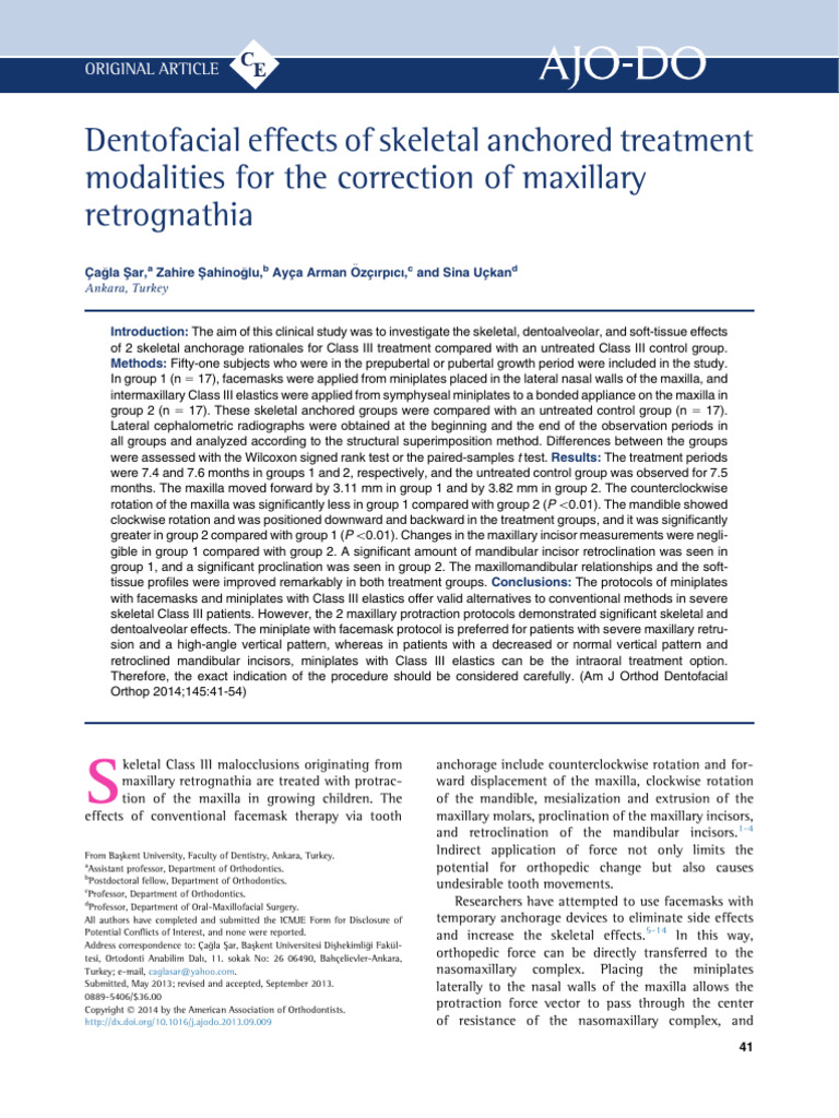 Dentofacial effects of skeletal anchored treatment modalities for the ...