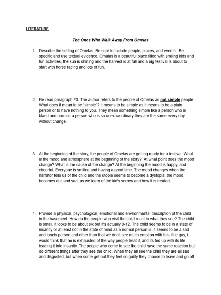 Omelas Questions | PDF | Mood (Psychology) | Mental Health