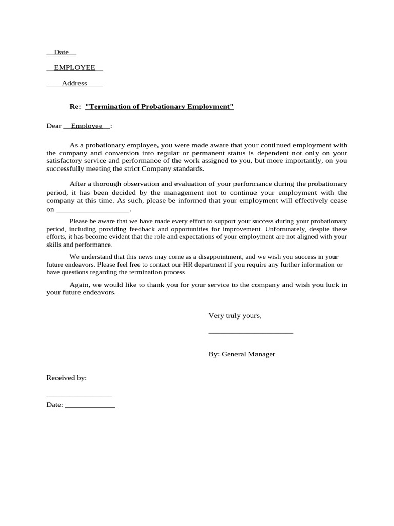 Notice of Termination of Probationary Employment-Mbe | PDF