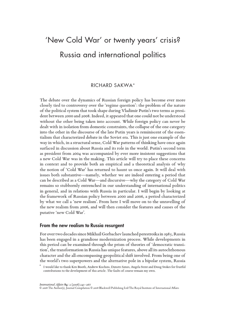 New Cold War or Twenty Years Crisis | PDF | World Politics | Russia