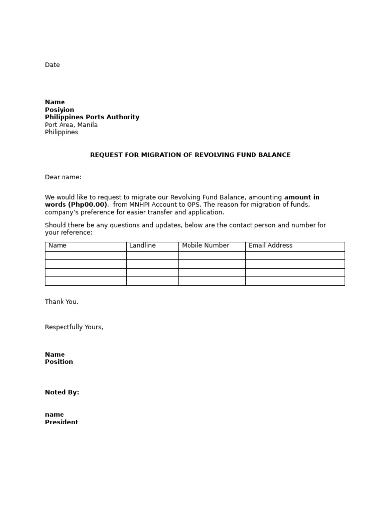 Request For Migration MNHPI Sample 2 | PDF
