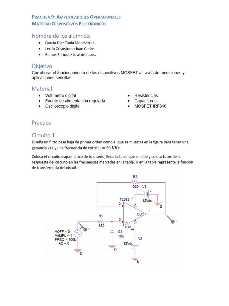 Práctica De Amplificadores Operacionales Pdf Electrónica