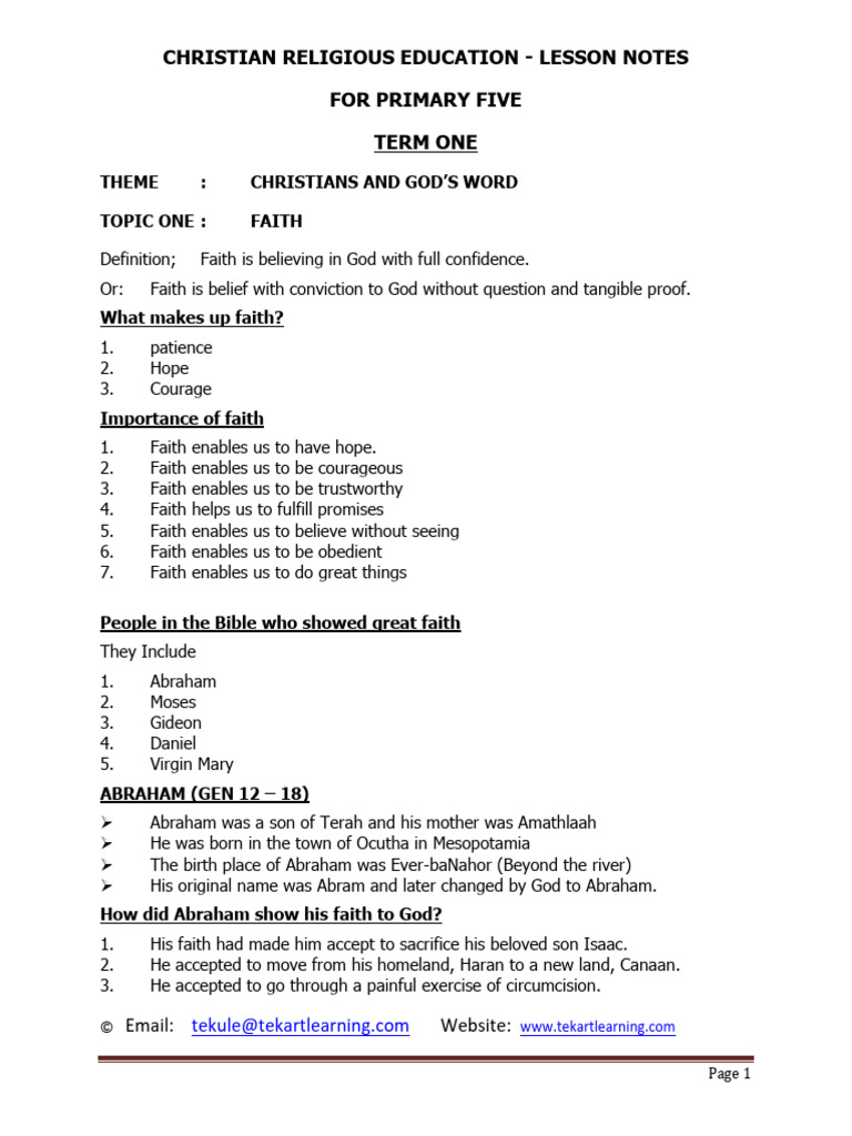 P.7 Cre Lesson Notes Term One | PDF | Abraham | Muhammad