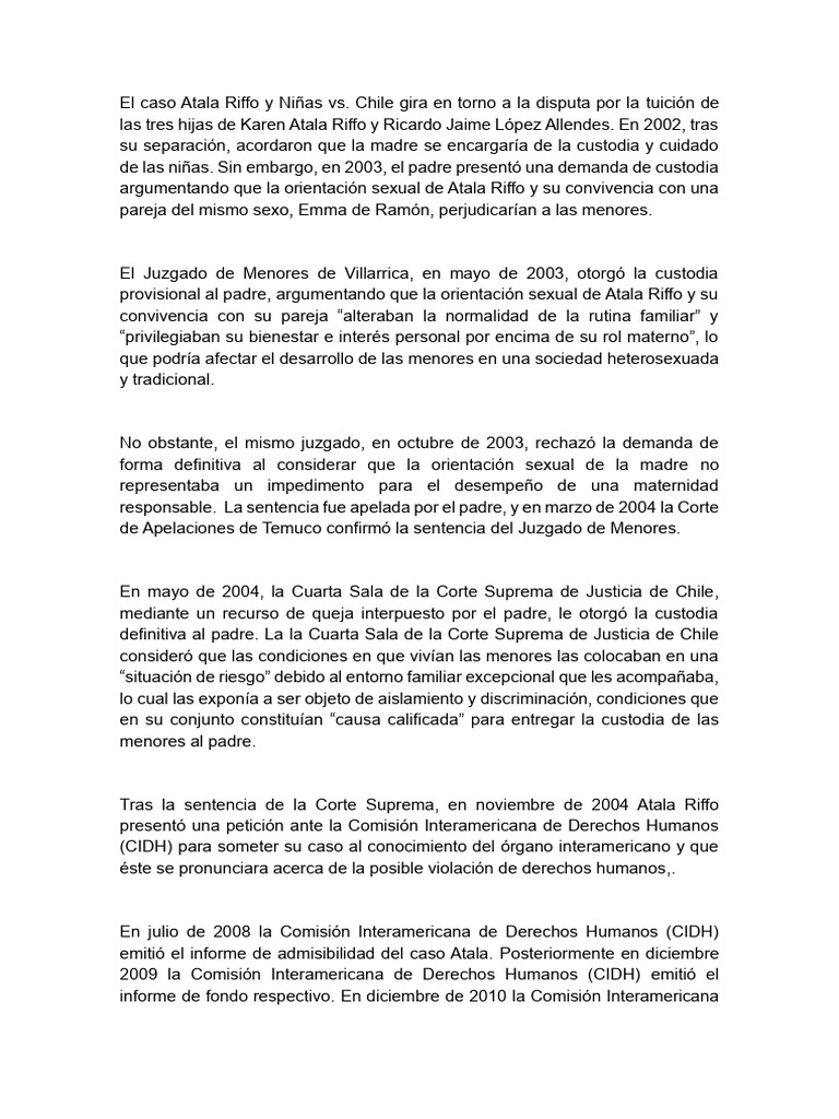 Resumen Caso Atala Riffo y Niñas VS Chile | PDF | Etica social ...