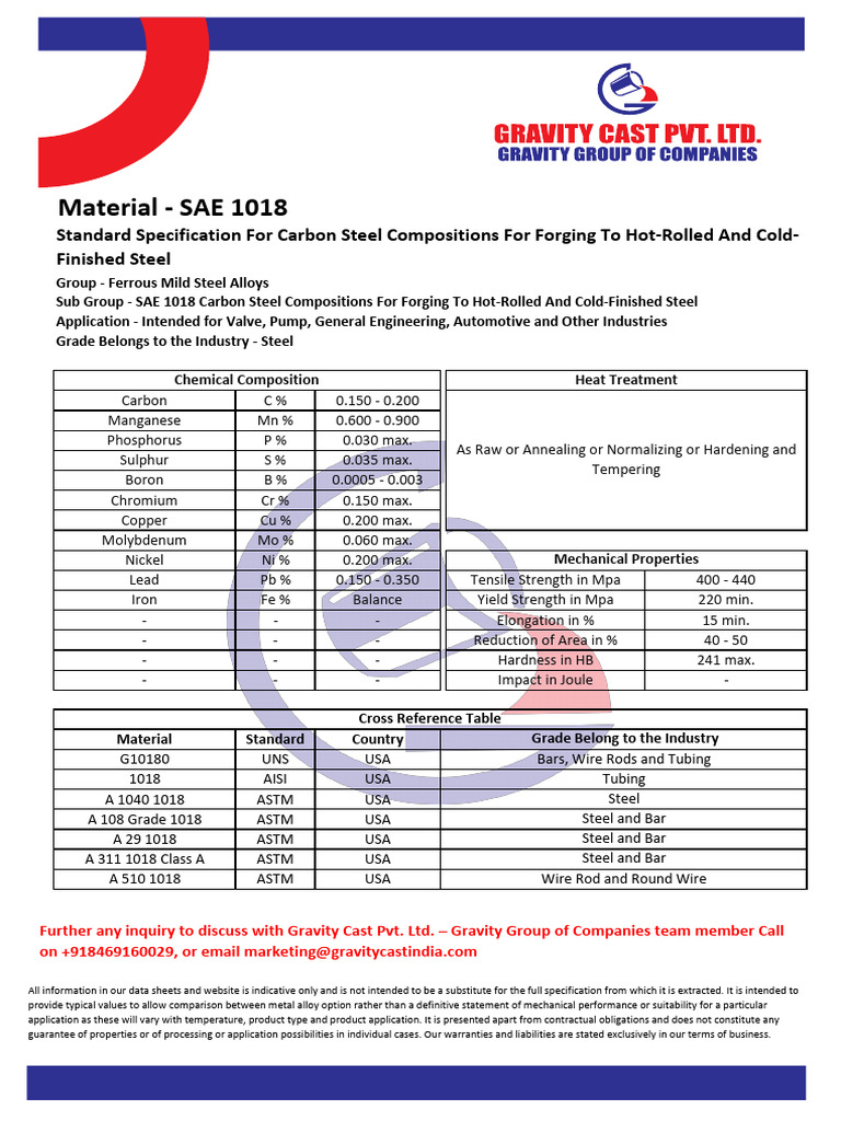 SAE 1018 Steel Composition and Properties | PDF | Steel | Physical Sciences