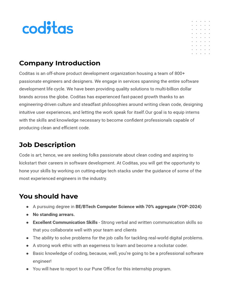 Coditas - Internship 24 JD | PDF | Communication | Human Communication