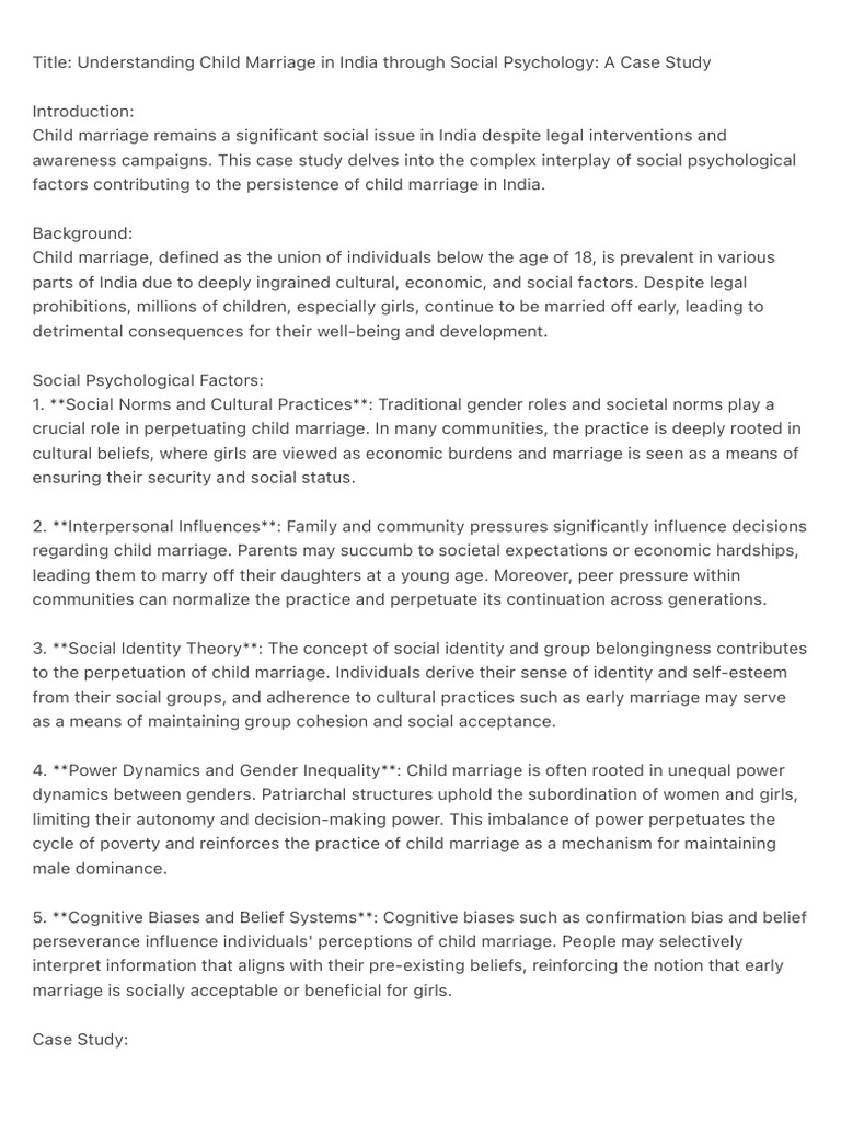 Title Understanding Child Marriage in India Through Social Psychology ...