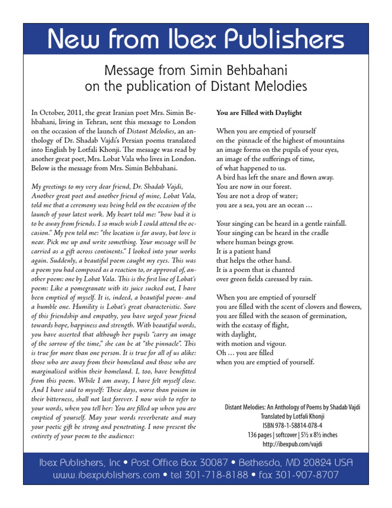 Simin Behbehani Poem For Shadab Vajdi English | PDF | Poetry