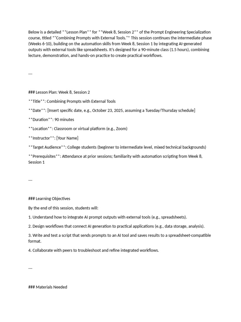 Week 8 Session 2 Lesson Plan | PDF | Comma Separated Values | Microsoft Excel