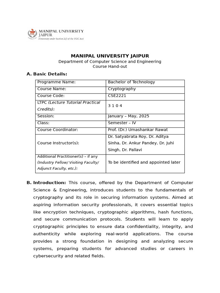 CSE2221 - Cryptography Handout Updated - Feb 20 | PDF | Cryptography | Applied Mathematics