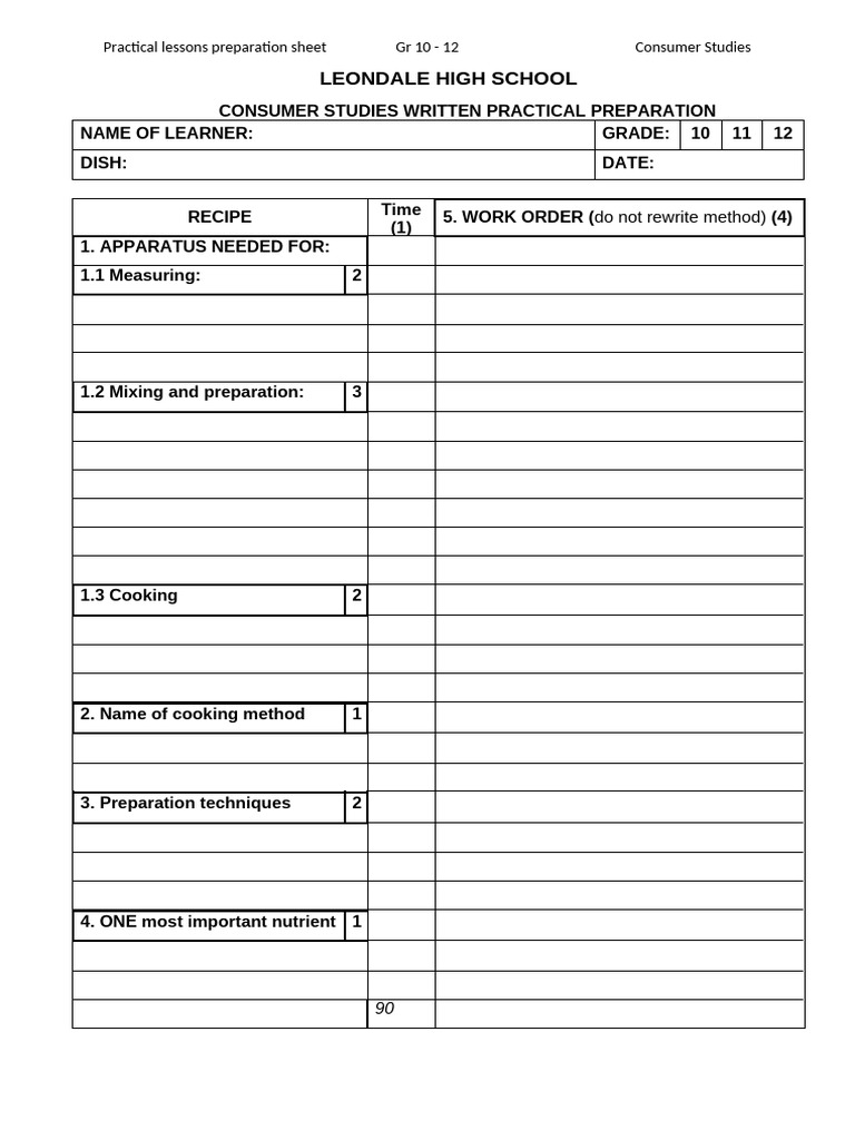 REVISED PREP SHEET Grade 12 | PDF | Foods | Cooking